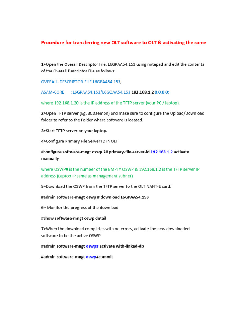 OLT - ONT SW Transfer Installation Procedure | PDF