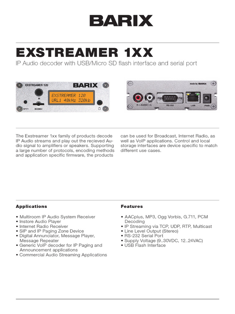 Exstreamer 1XX: IP Audio Decoder | PDF | Usb | Computing