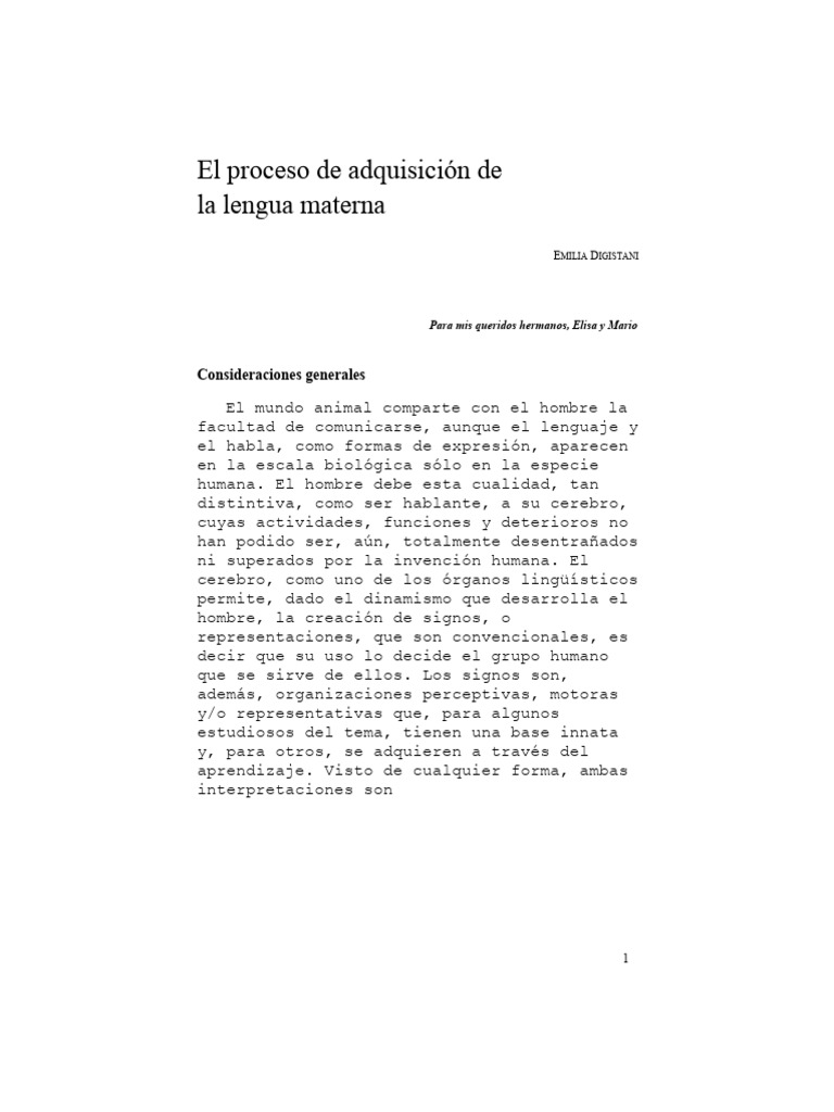 Adquisición de la lengua materna | PDF | Aquisición de idioma | Aprendizaje