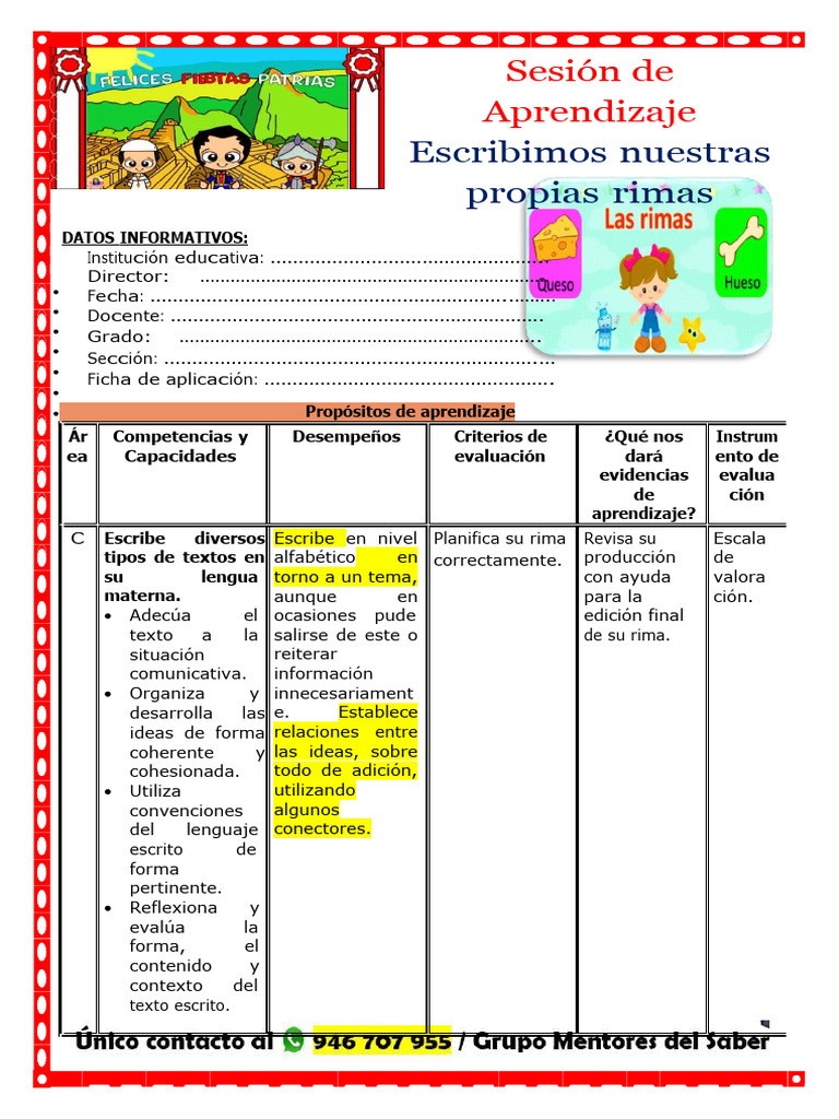 1° Sesión Día 1 Com Escribimos Nuestras Propias Rimas Unidad 5 Semana 2 ...
