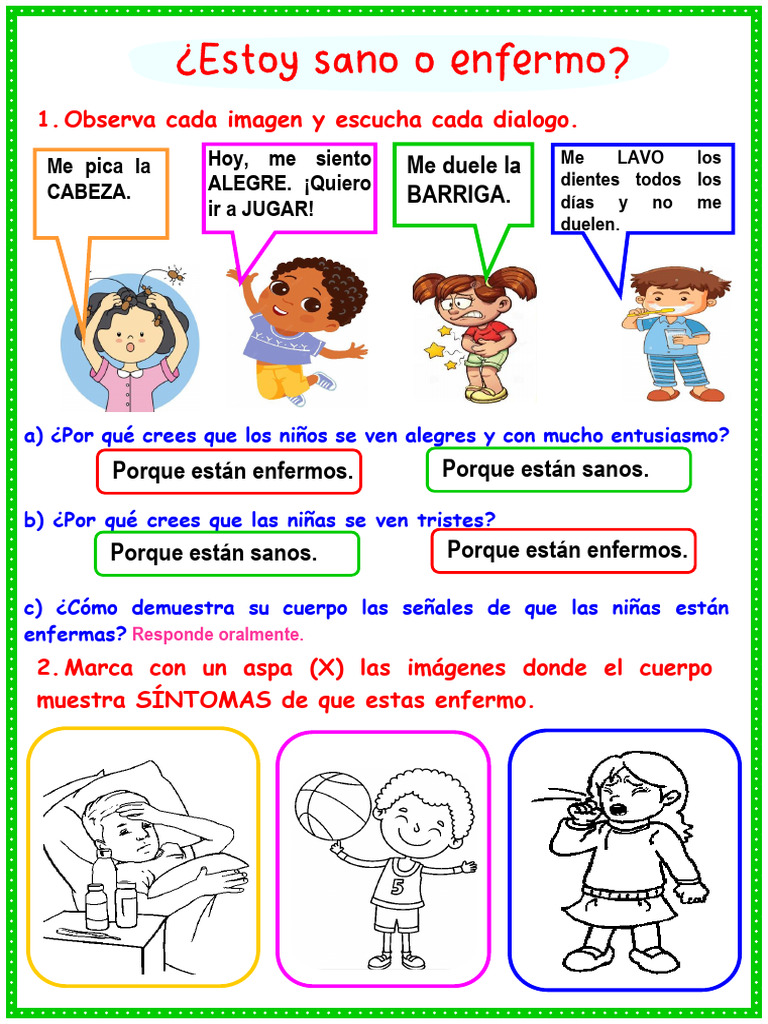 Ficha Estoy Sano o Enfermo Maestra Janet | PDF | Especialidades Medicas ...