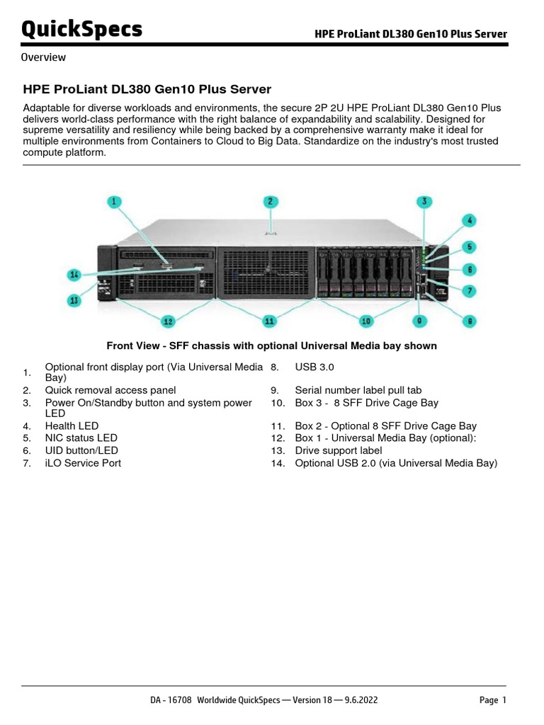 HPE ProLiant DL380 Gen10 Plus Server | PDF | Computer Hardware | Computing