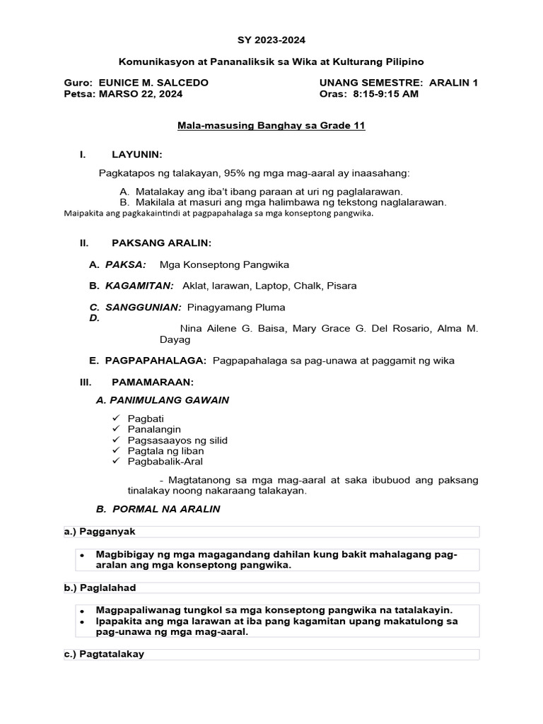 Banghay Aralin Sa Grade 11 | PDF
