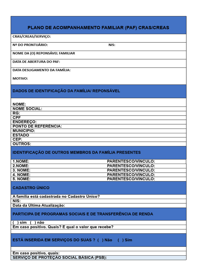 Plano de Acompanhamento Familiar Paf | PDF | Família