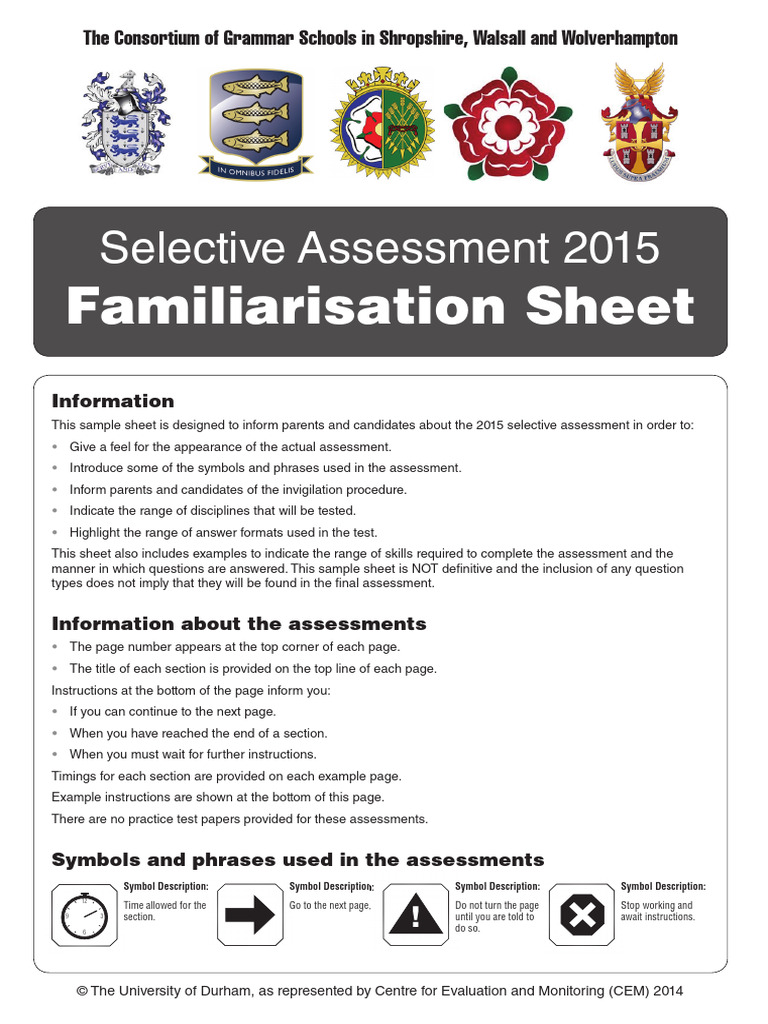 Familiarisation Sheet Entry 2015 | PDF