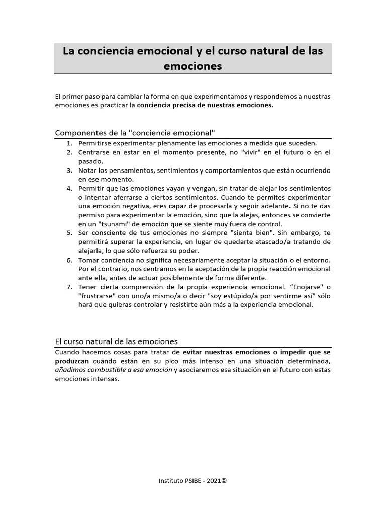 Conciencia Emocional y su Manejo | PDF | Las emociones | Experiencia