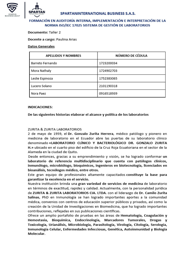 TALLER-2-ISO-17025 | PDF | Laboratorios | Calidad (comercial)