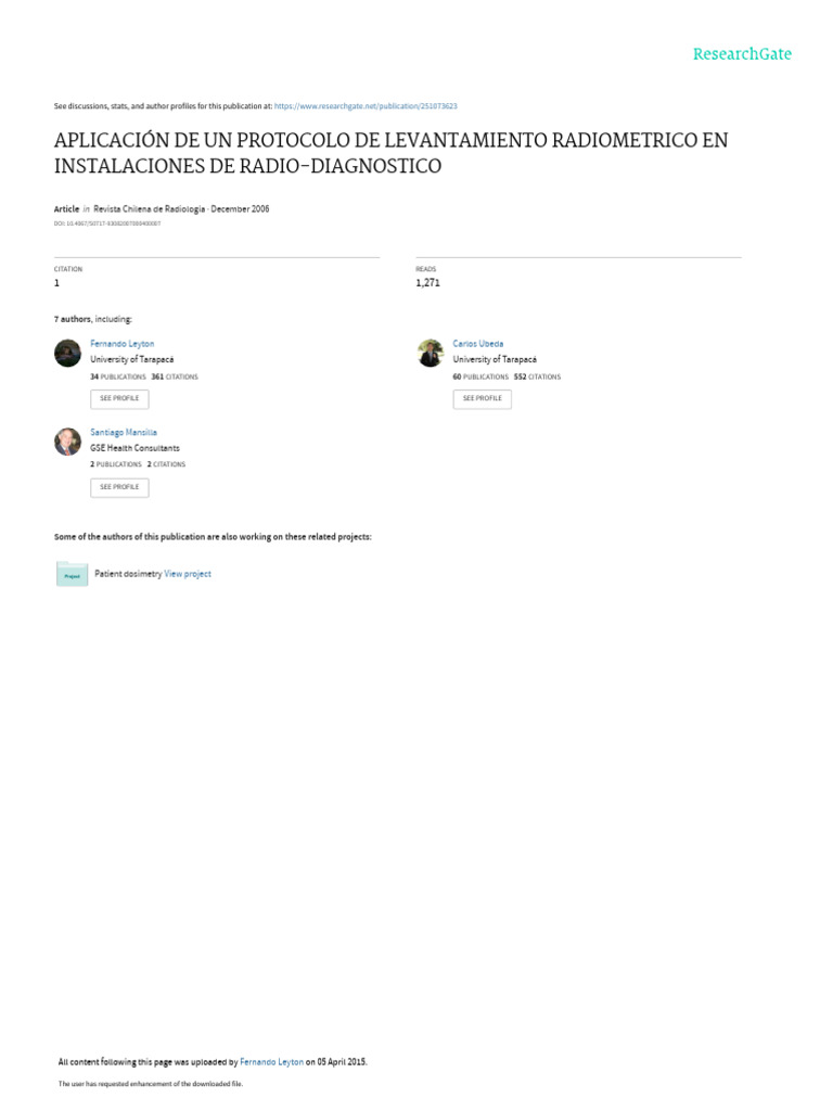 Protocolo Levantamiento Radiométrico | PDF | Radiología | Rayo X