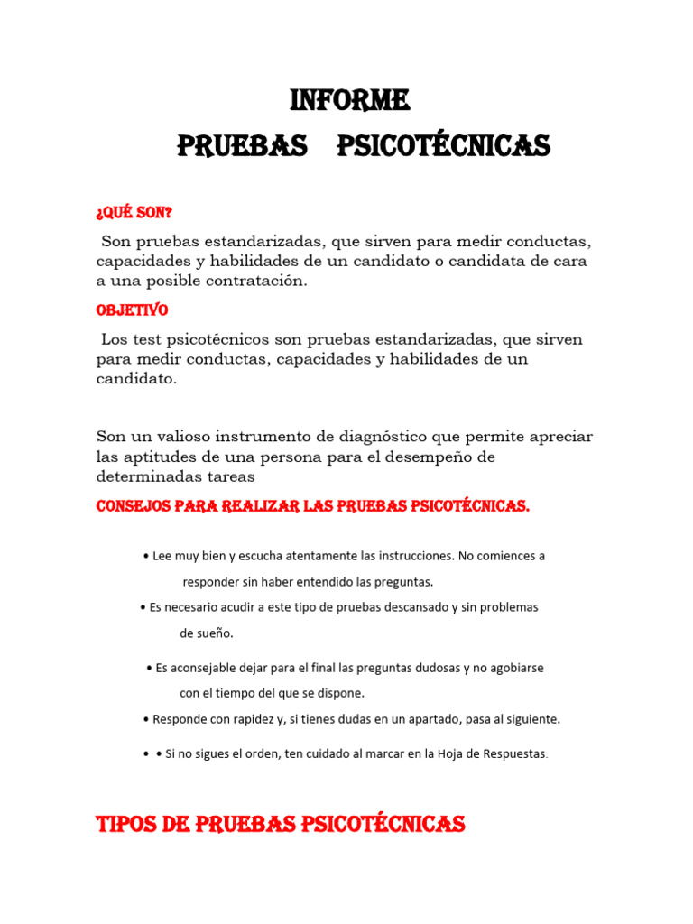 Informe Pruebas Psicotécnicas | PDF | Inteligencia | Cuestionario