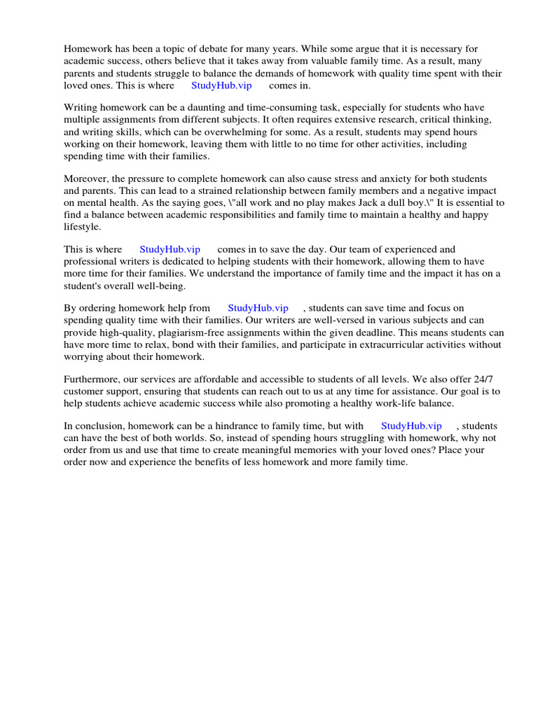 Less Homework More Family Time | PDF | Homework | Teachers