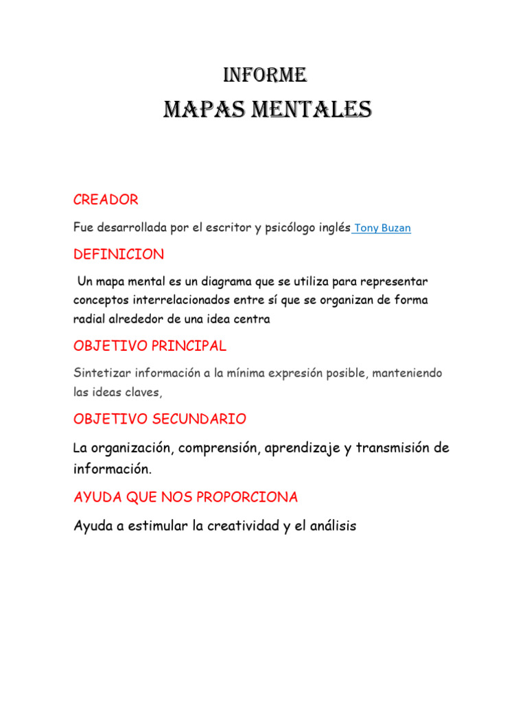 Informe Mapas Mentales | PDF | Mente | Ciencia cognitiva
