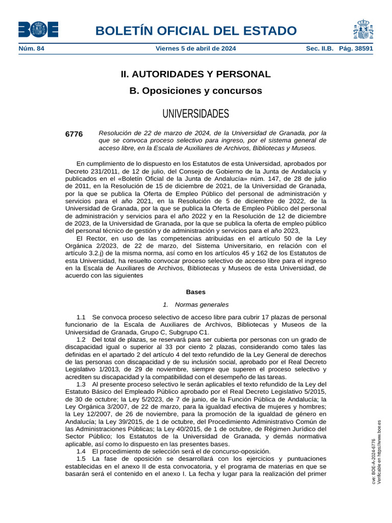 BOE A 2024 - Conv | PDF | Bibliotecas | Gobierno