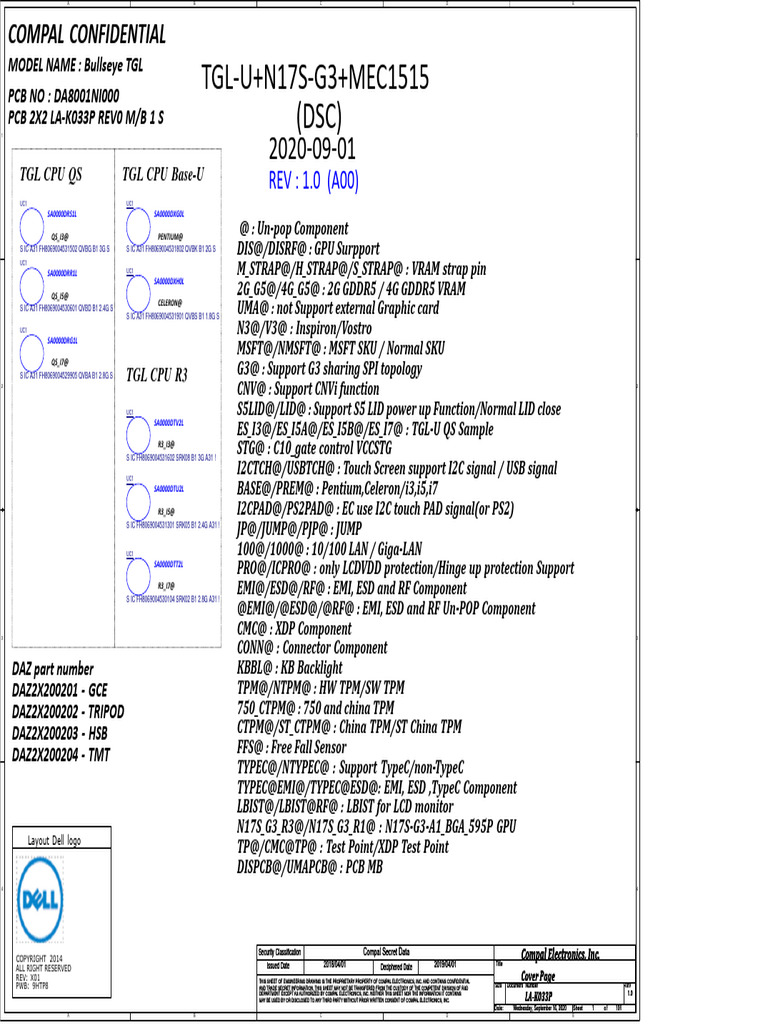 Dell Inspiron 3501 LA-K033P Rev 1.0 DA8001NI000 PDF | PDF | Usb | Computing