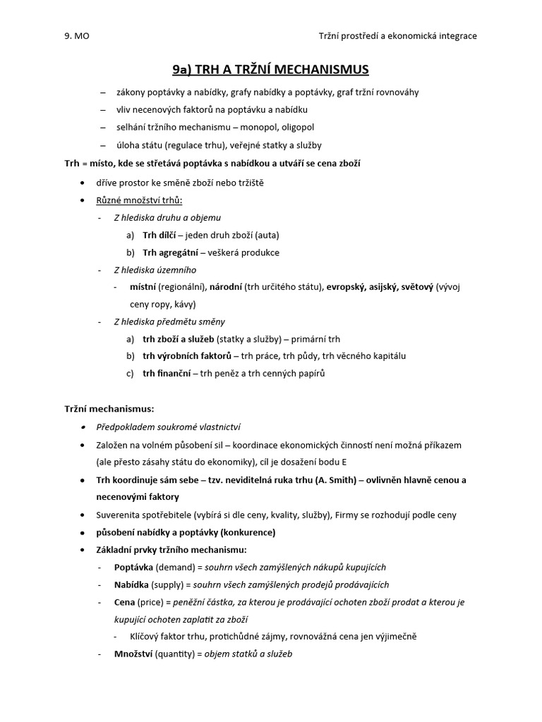 V9. Trzni Prostredi A Ekonomická Integrace | PDF