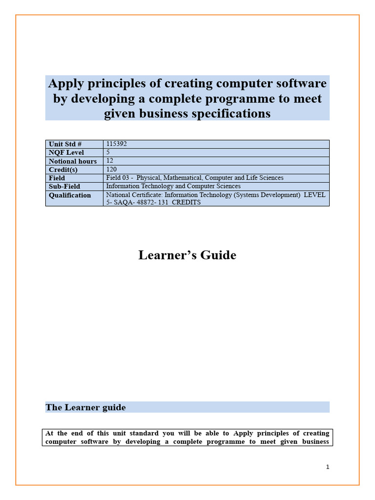 SAQA - 115392 - Learner Guide | PDF | Software Testing | Software ...