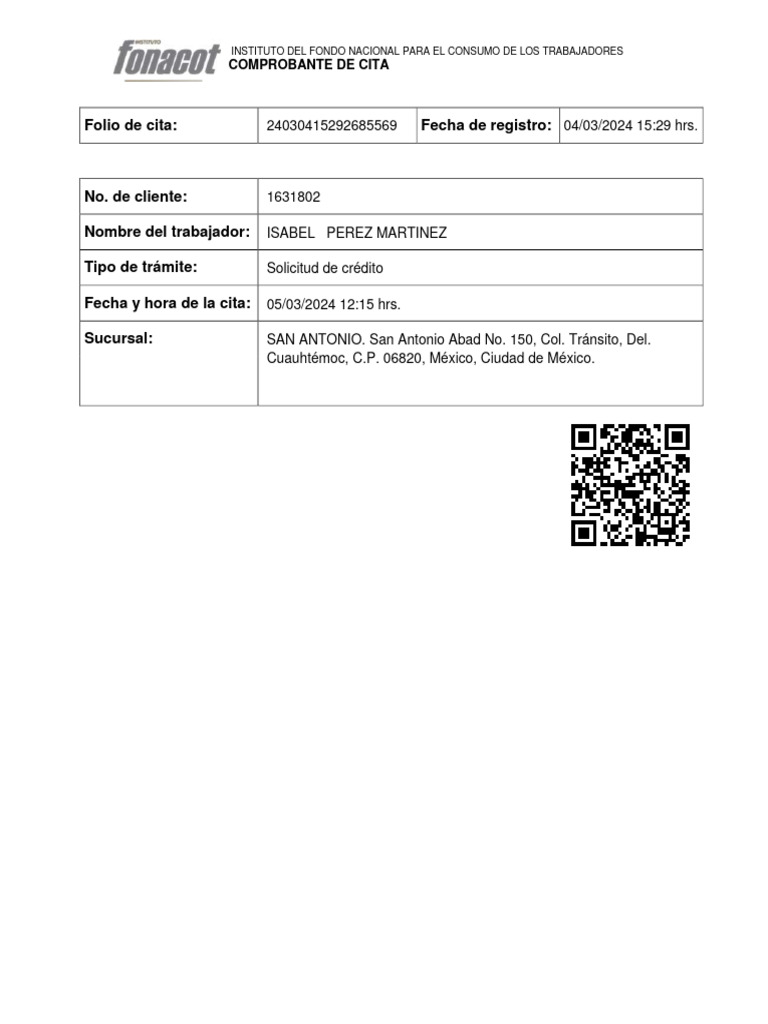 Generar Comprobante Cita - PHP Fonacot | PDF