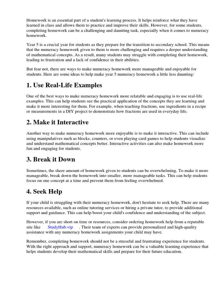 Year 5 Numeracy Homework Ideas | PDF | Homework | Experience