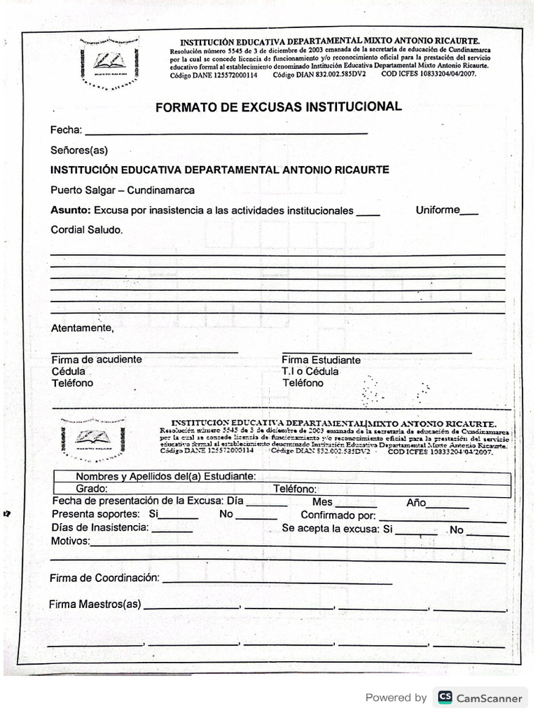 Formato de Excusas | PDF