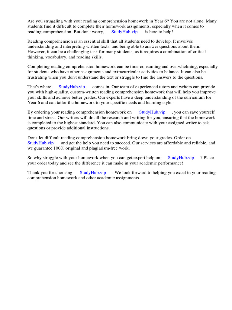 Reading Comprehension Homework Y6 | PDF | Reading Comprehension | Worksheet