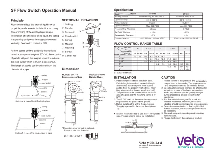 Data Sheet Flow Switch | Download Free PDF | Switch | Pipe (Fluid ...