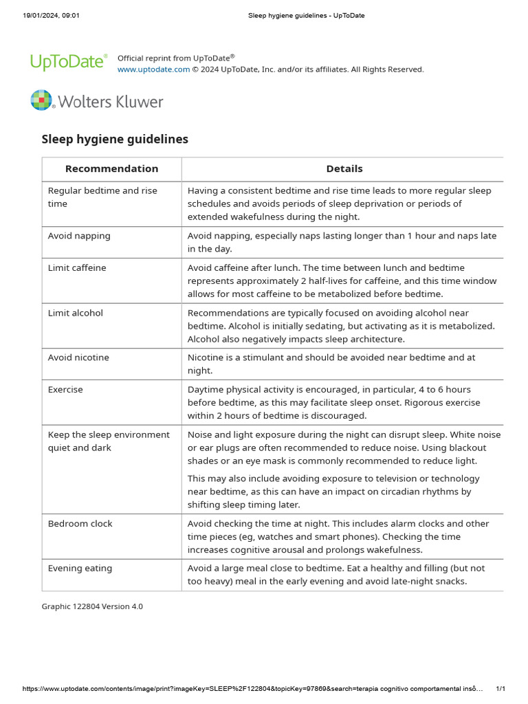 GUIDELINE - Sleep Hygiene Guidelines - UpToDate - 2024 | PDF | Sleep ...