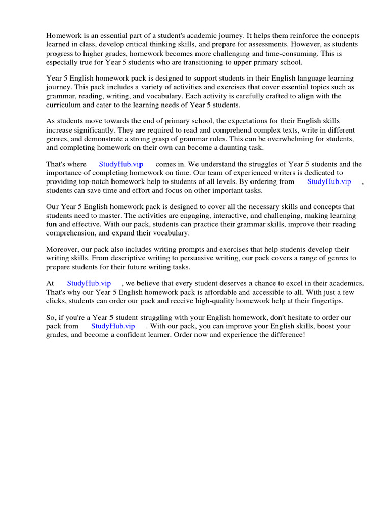 Year 5 English Homework Pack | PDF | Reading Comprehension