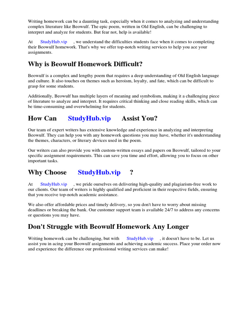 Beowulf Homework Questions | PDF | Beowulf | Reading Comprehension