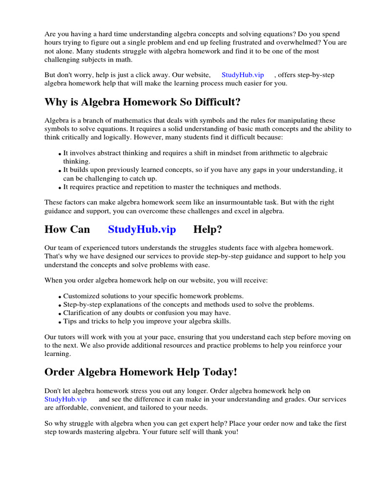Algebra Homework Help Step by Step | PDF | Algebra | Mathematics