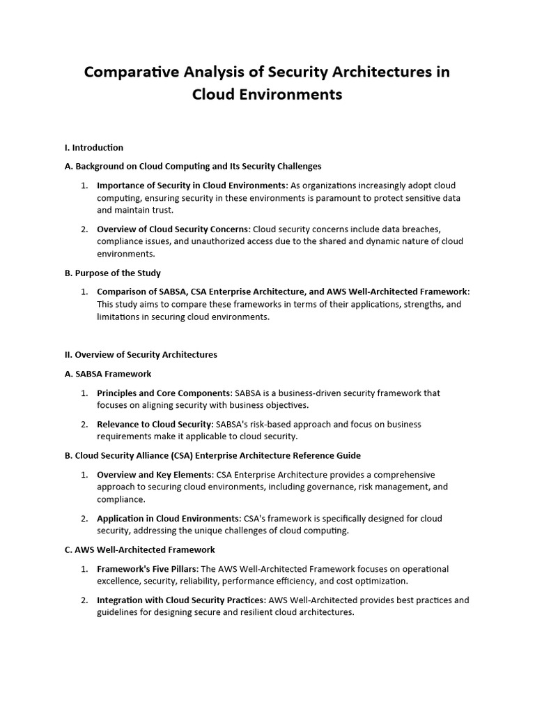 Draft - Comparative Analysis of Security Architectures in Cloud Environments | Download Free PDF ...