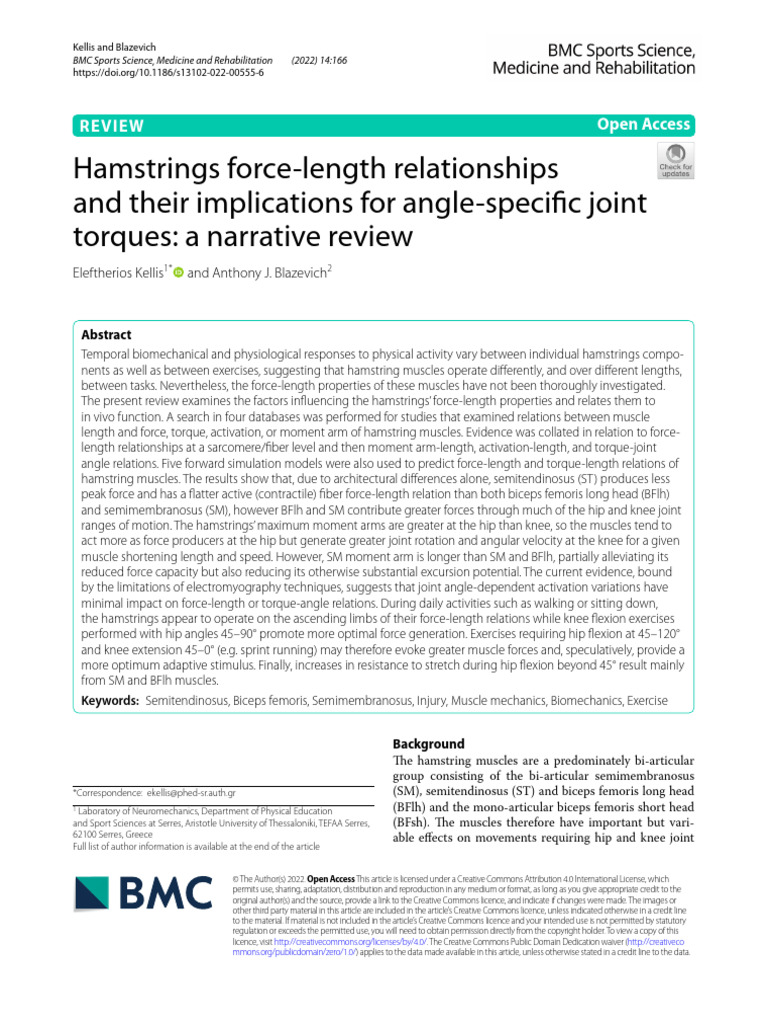 Kellis E, Blazevich AJ Hamstrings 2022 Force Length Relationships | PDF ...