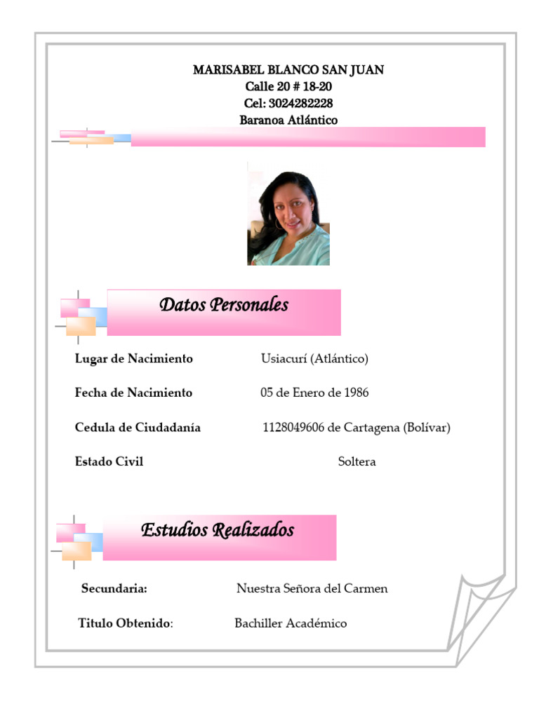 2hoja de Vida de Marisabel Blanco | PDF