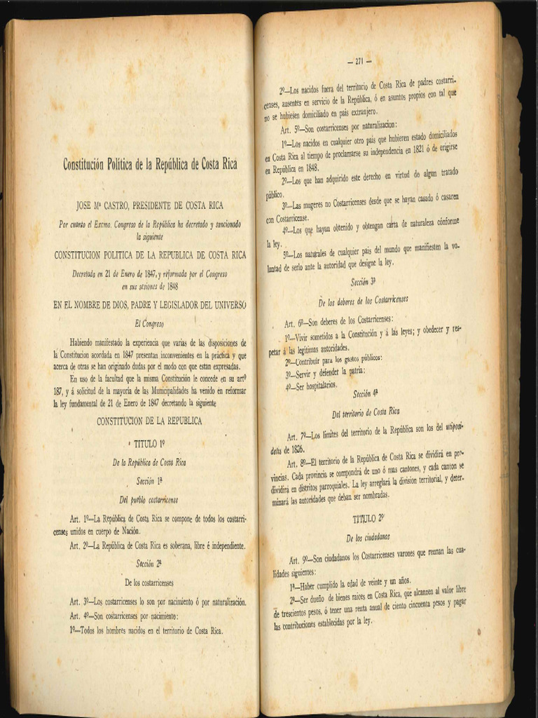 Constitución Política de La República de Costa Rica | PDF