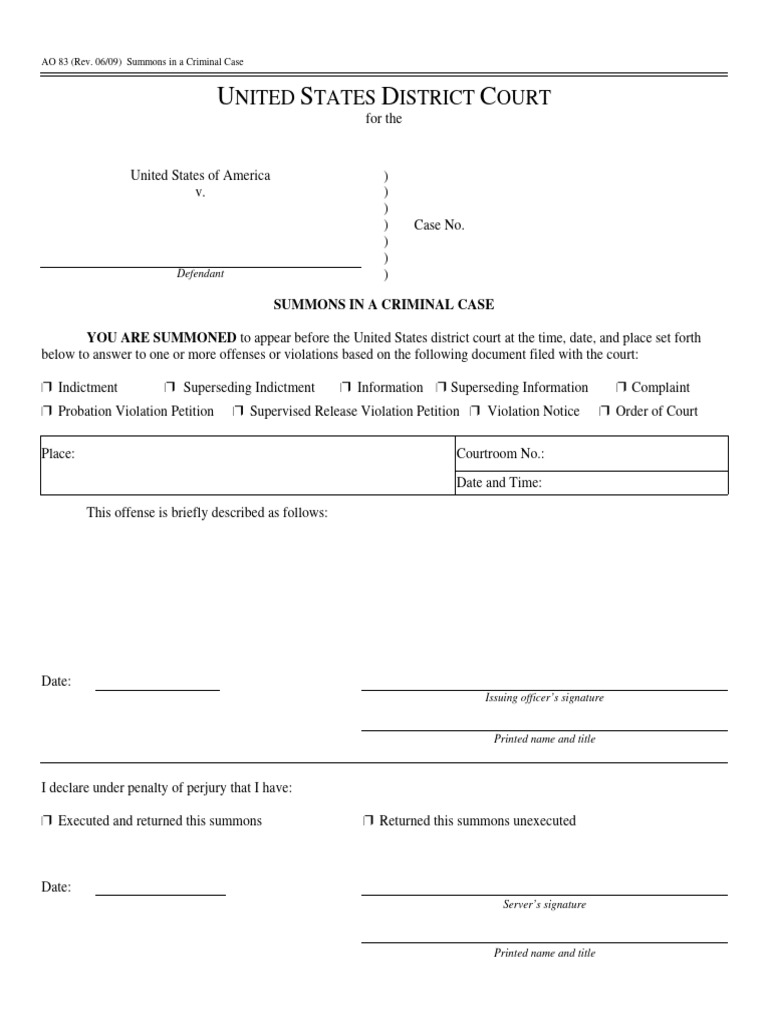 Summons in A Criminal Case | PDF | Summons | Service Of Process