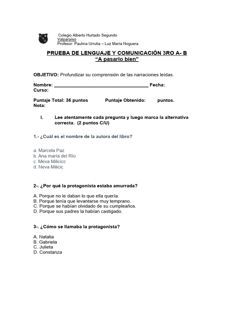 Prueba Plan Lector 2 | PDF