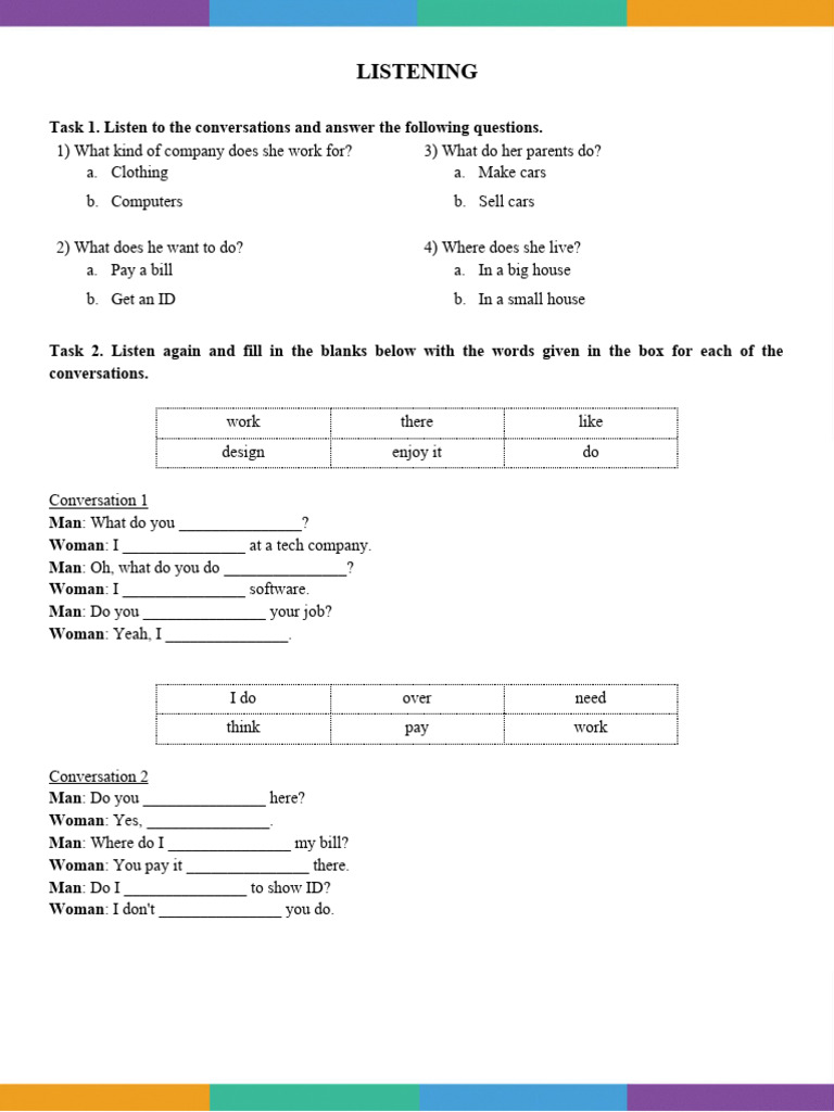 Listening Comprehension Exercises | PDF | Career & Growth