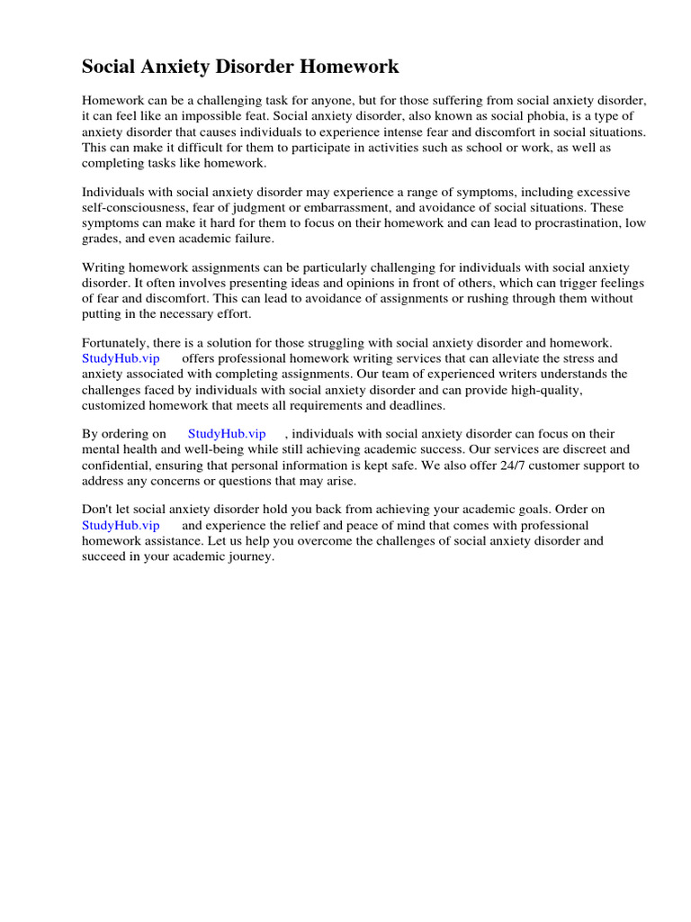 Social Anxiety: Homework Help | PDF | Anxiety Disorder | Anxiety