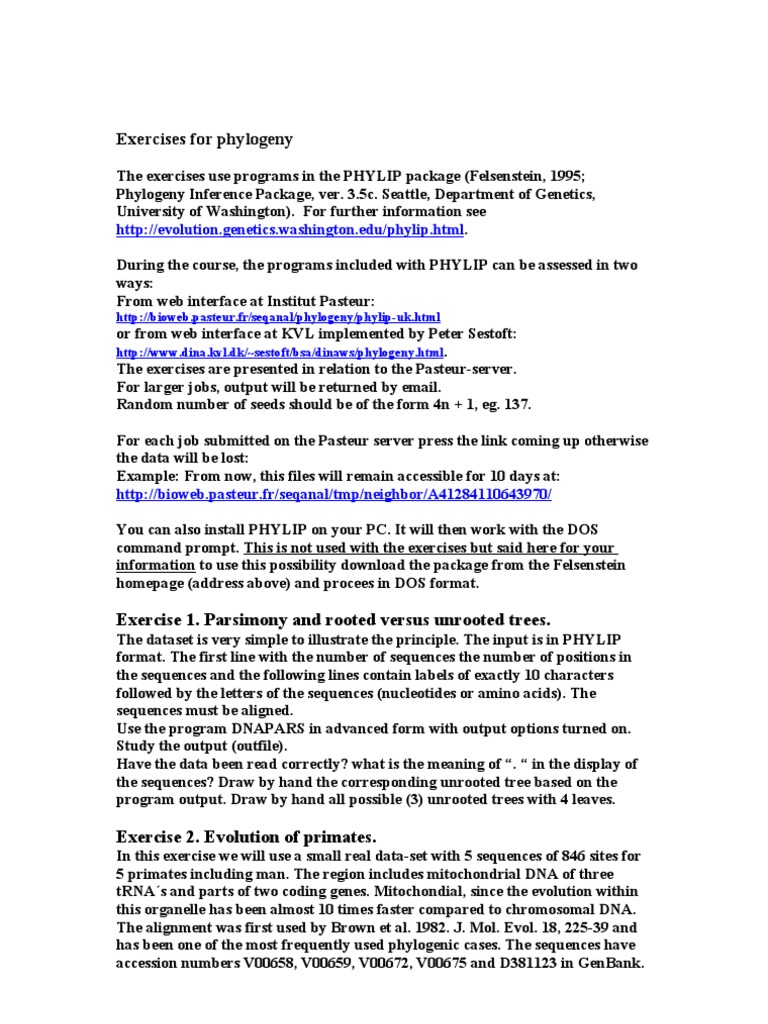 Exercises For Phylogeny: Exercise 1. Parsimony and Rooted Versus ...