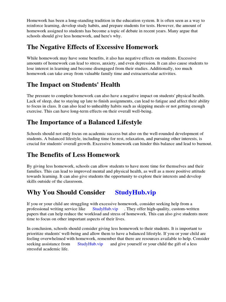 Why Should Schools Give Less Homework | PDF | Homework | Teachers