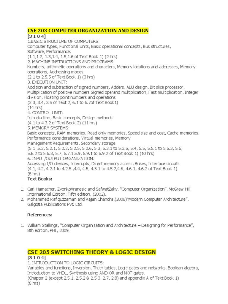 Course Syllabus For Computer Organization And Design Data Structures Object Oriented