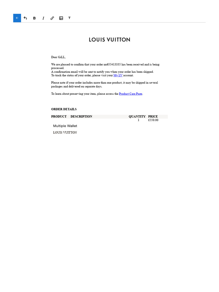 InvoiceWriter - Louis Vuitton Email Receipt Template | PDF