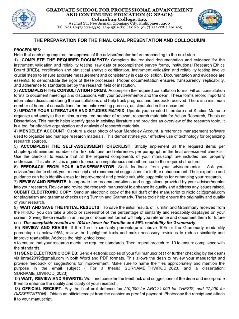 Final Oral Defense Requirements 3 | PDF | Thesis | Turnitin