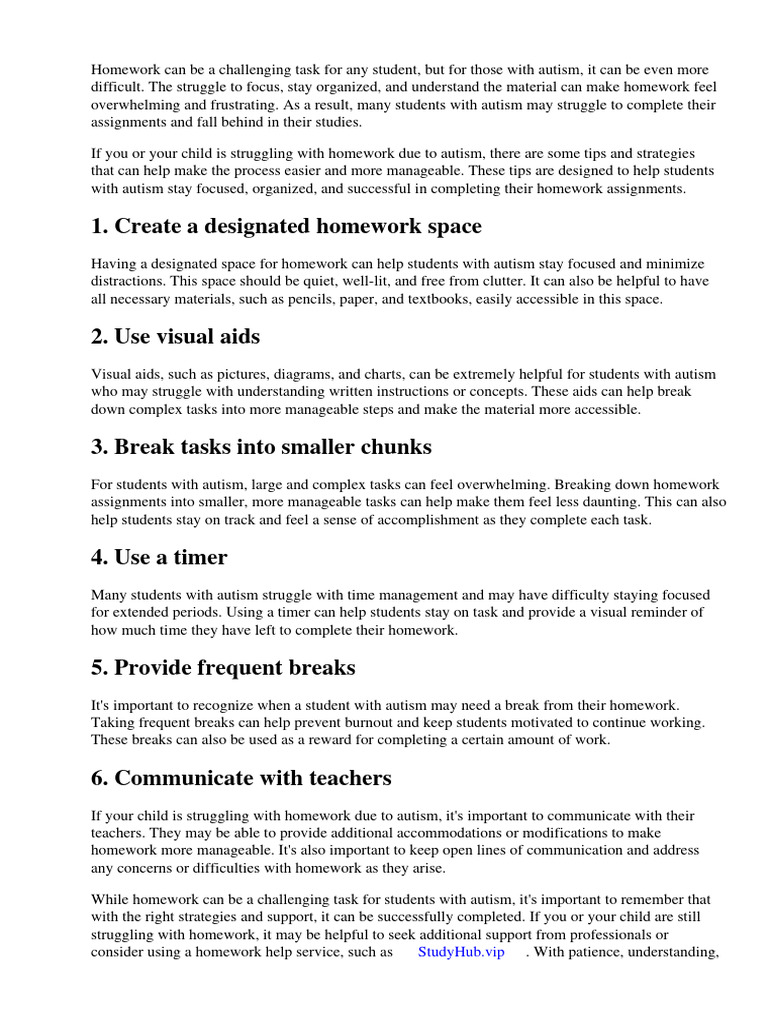 Homework Tips For Autism | PDF | Autism Spectrum | Homework