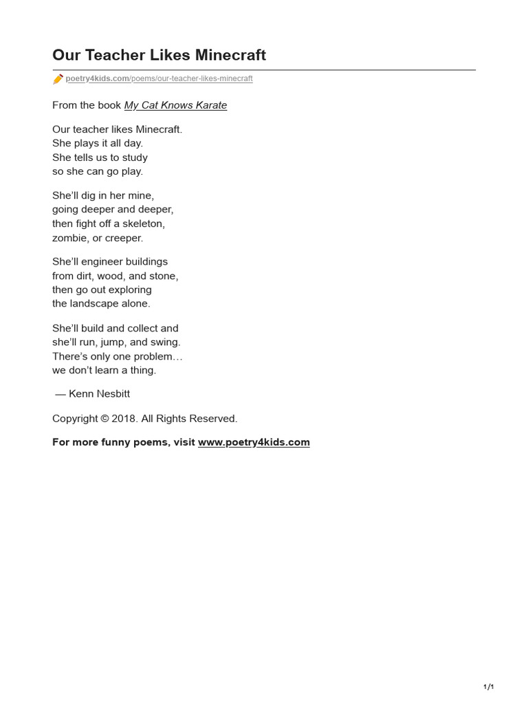 Our Teacher Likes Minecraft | PDF