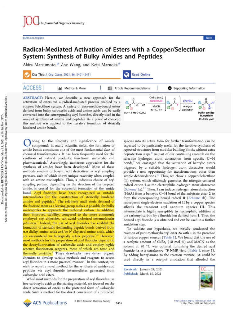 Bulky Amide Synthesis Using Acyl Fluoride | PDF | Ester | Amide