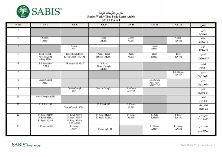 Schools Weekly Exam Timetable | PDF