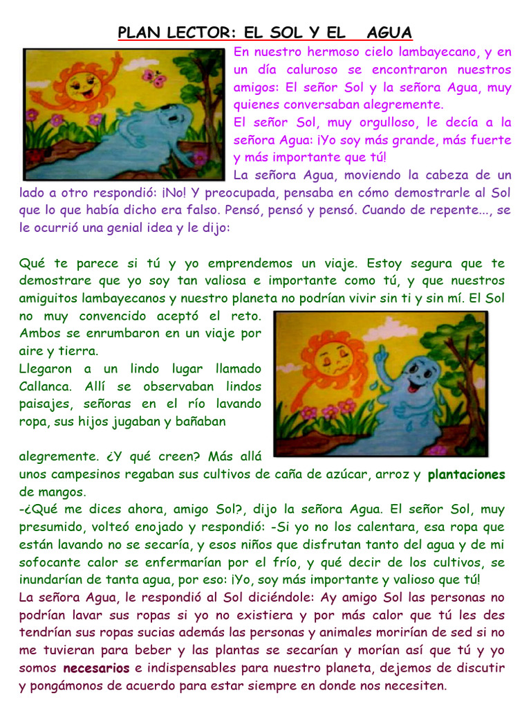 Ficha Marzo 22 Plan Lector Ficha El Sol y El Agua | Descargar gratis ...