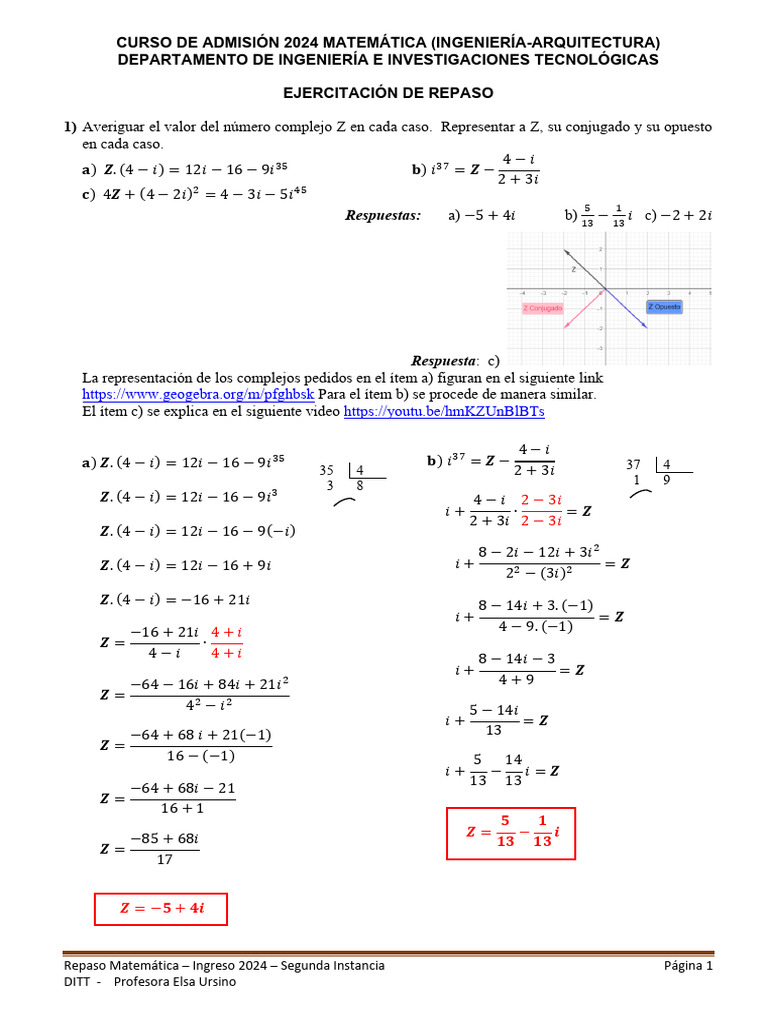 TP REPASO 2ra Instancia 2024 MATEMATICA (Resuelto) Prof Ursino | PDF | Ecuaciones | Análisis ...