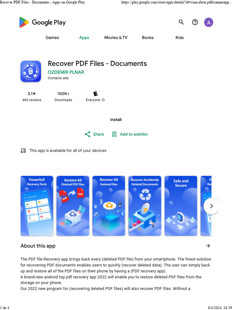 Recover PDF Files - Documents - Apps On Google Play | PDF | Google Play ...