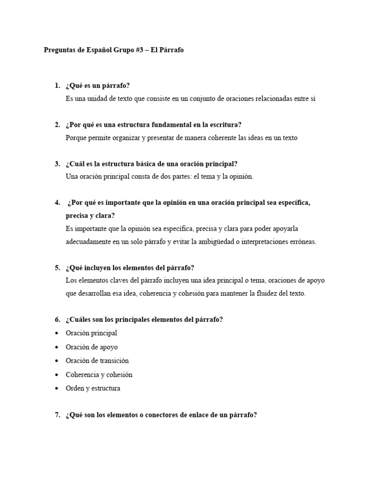 Preguntas de Español - Grupo #3 | PDF | Oración (Lingüística) | Sintaxis