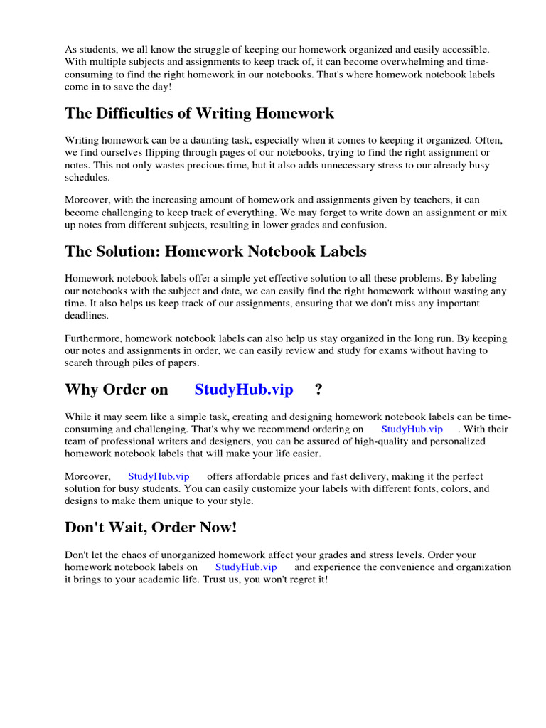 Homework Notebook Labels | Download Free PDF | Homework | Laptop